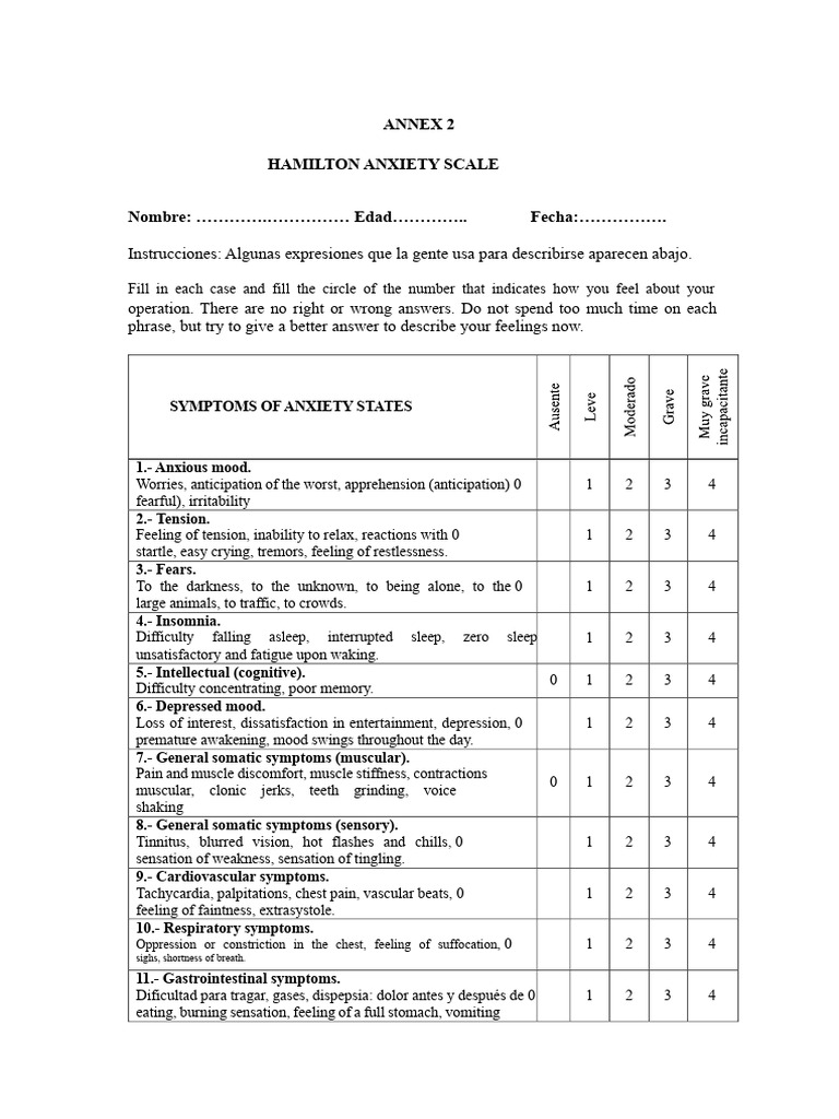 Hamilton Anxiety Rating Scale (HAS) | PDF | Anxiety | Diseases And ...
