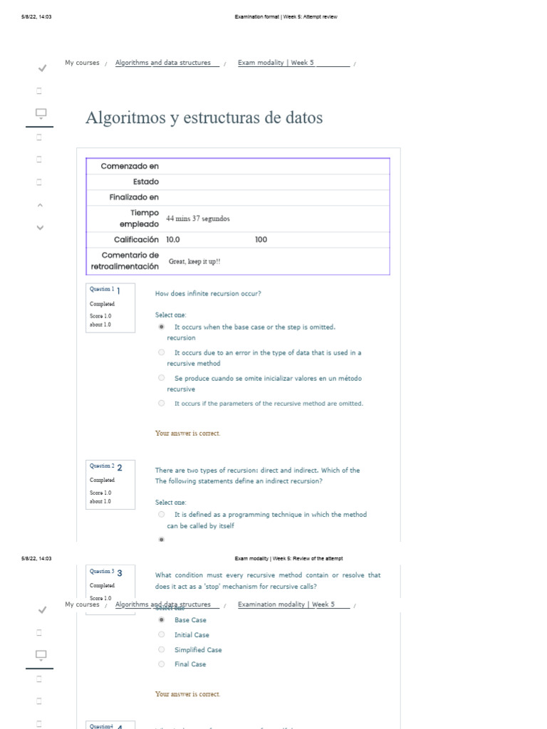 Exam modality _ Week 5_ Review of the attempt.pdf | PDF | Recursion | Mathematical Logic