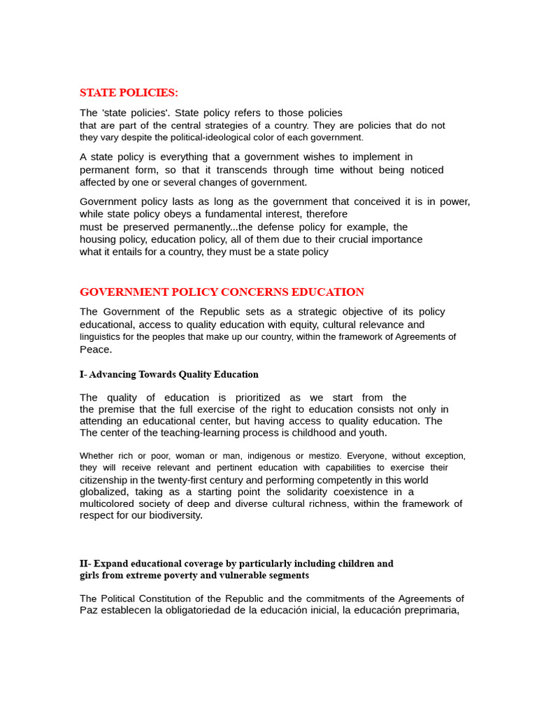 State and Government Policies | PDF | Policy