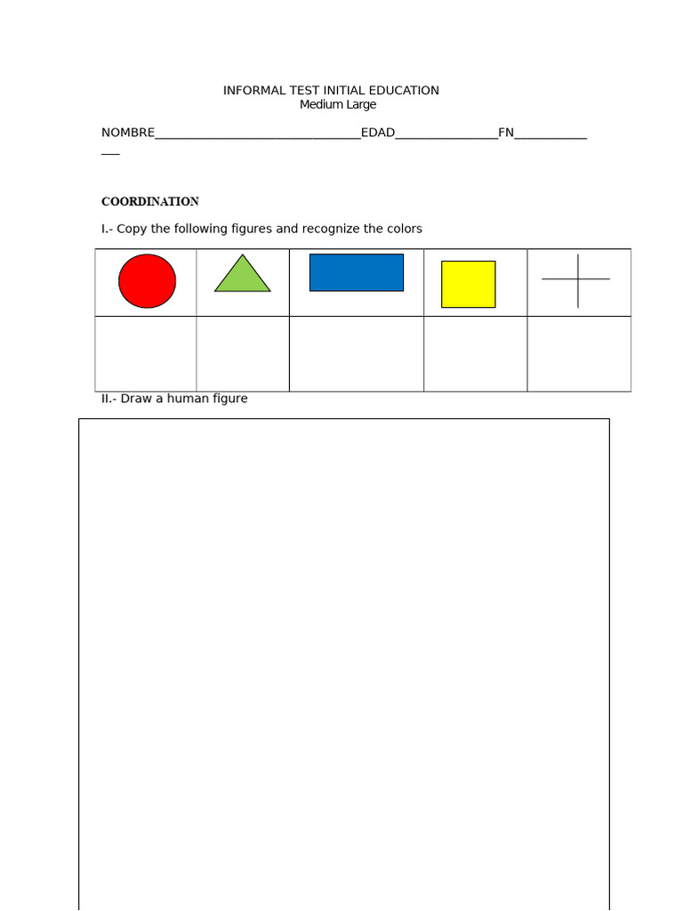 Informal Test For Pre-Kindergarten | PDF
