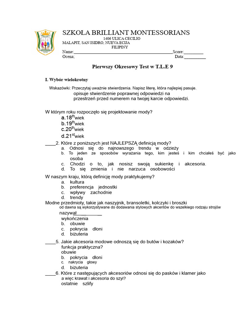 PT Test Tle 9 Q1 | PDF