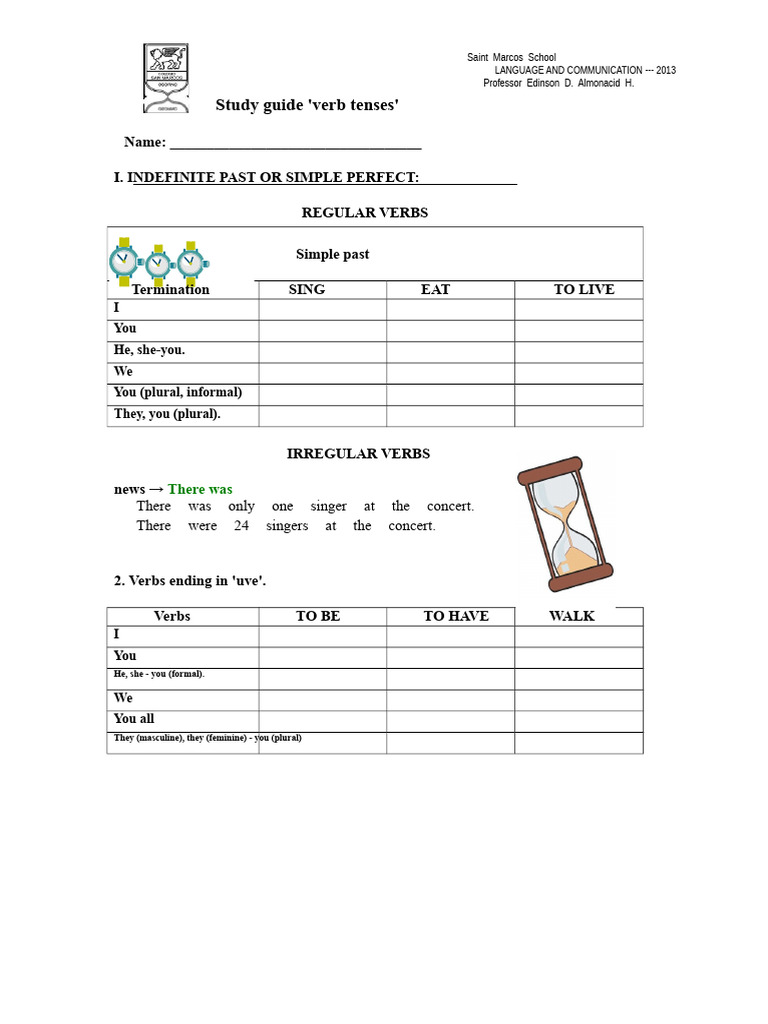 VERBAL TENSES GUIDE application exercises..doc | PDF | Grammatical ...