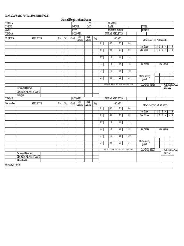 Futsal Registration Form | PDF | Sports Rules And Regulations | Team Sports