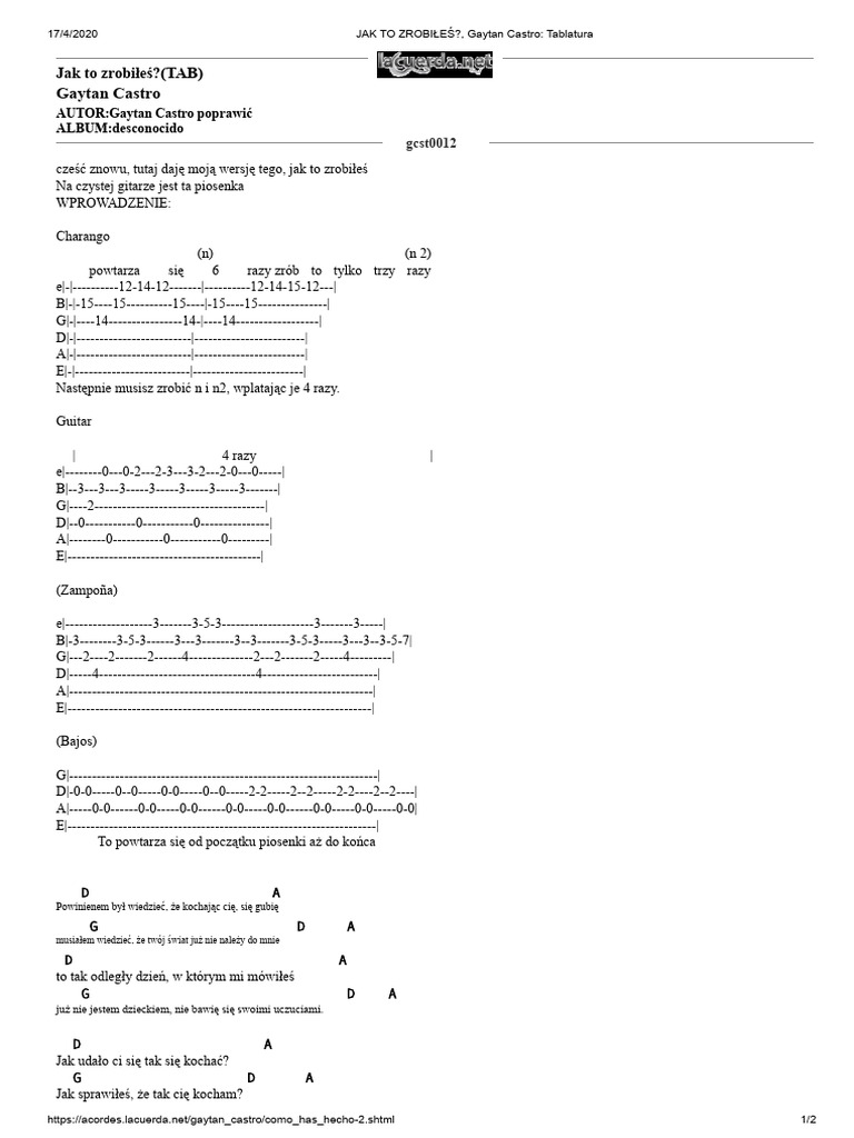 JAK ZROBIŁEŚ_, Gaytan Castro_ Tablatura | PDF