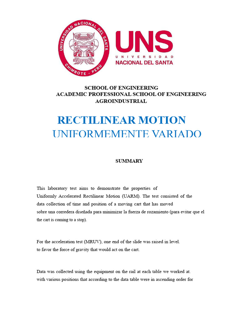 Uniformly Accelerated Motion Experiment | PDF | Acceleration | Pump