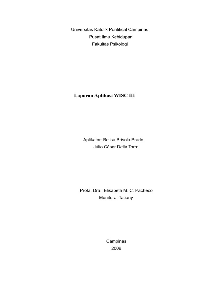 Laporan WISC III Anak Usia 8 Tahun | PDF