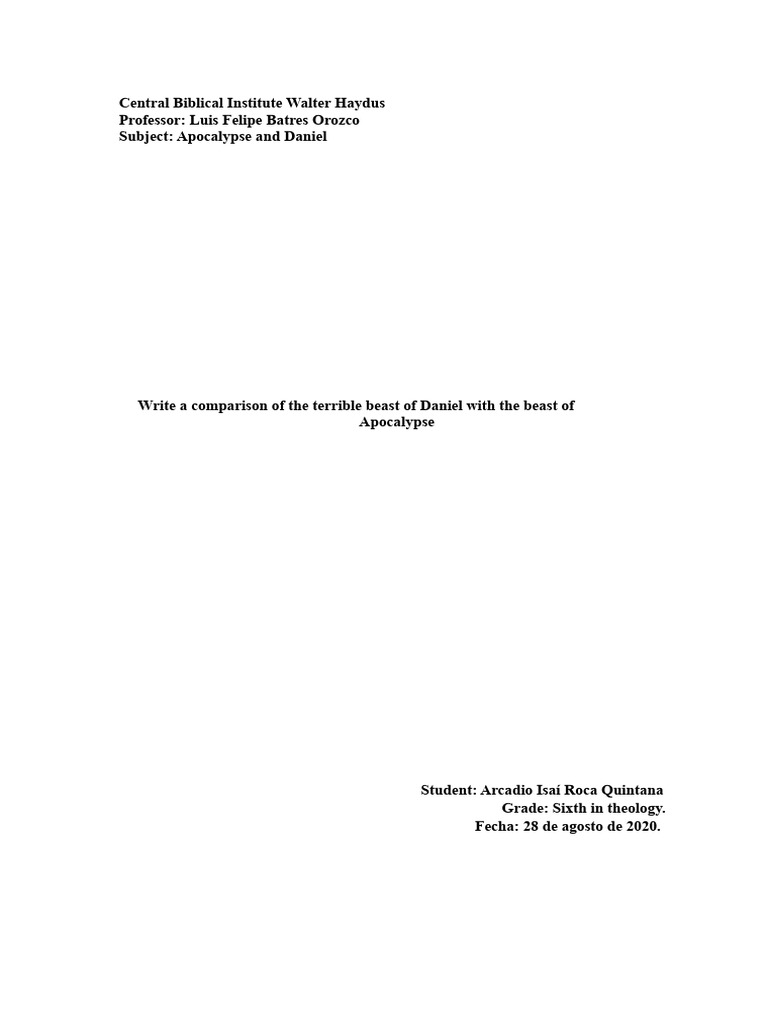 Write A Comparison of The Terrible Beast of Daniel With The Beast of ...