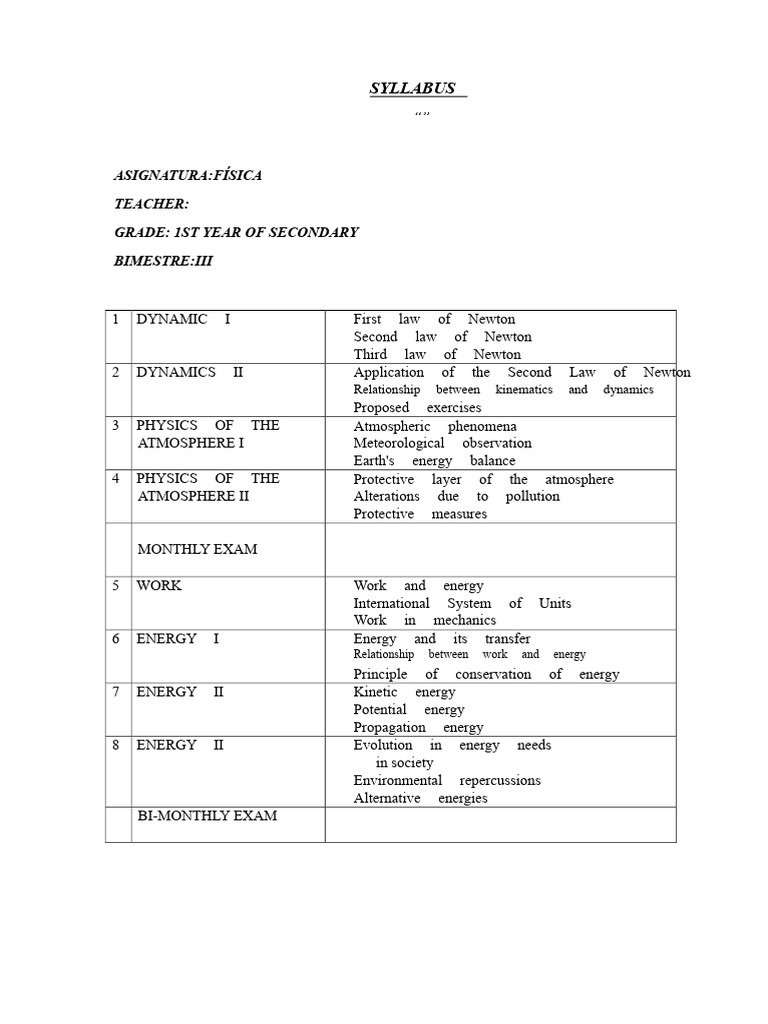 Physics Syllabus for Secondary Grades | PDF | Heat | Gases