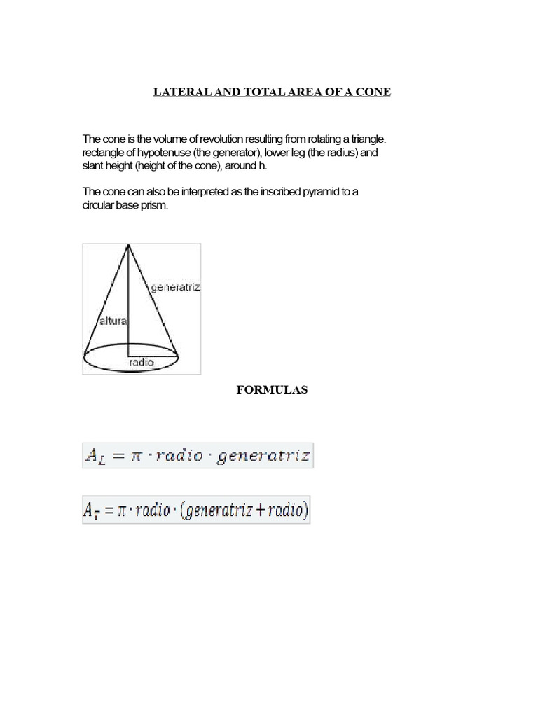 LATERAL AND TOTAL AREA OF A CONE | PDF