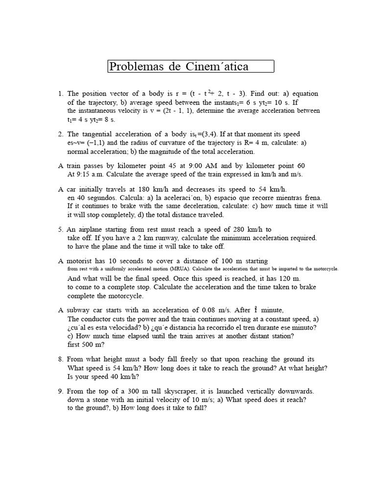 Kinematics Problems With Solution | PDF | Acceleration | Velocity