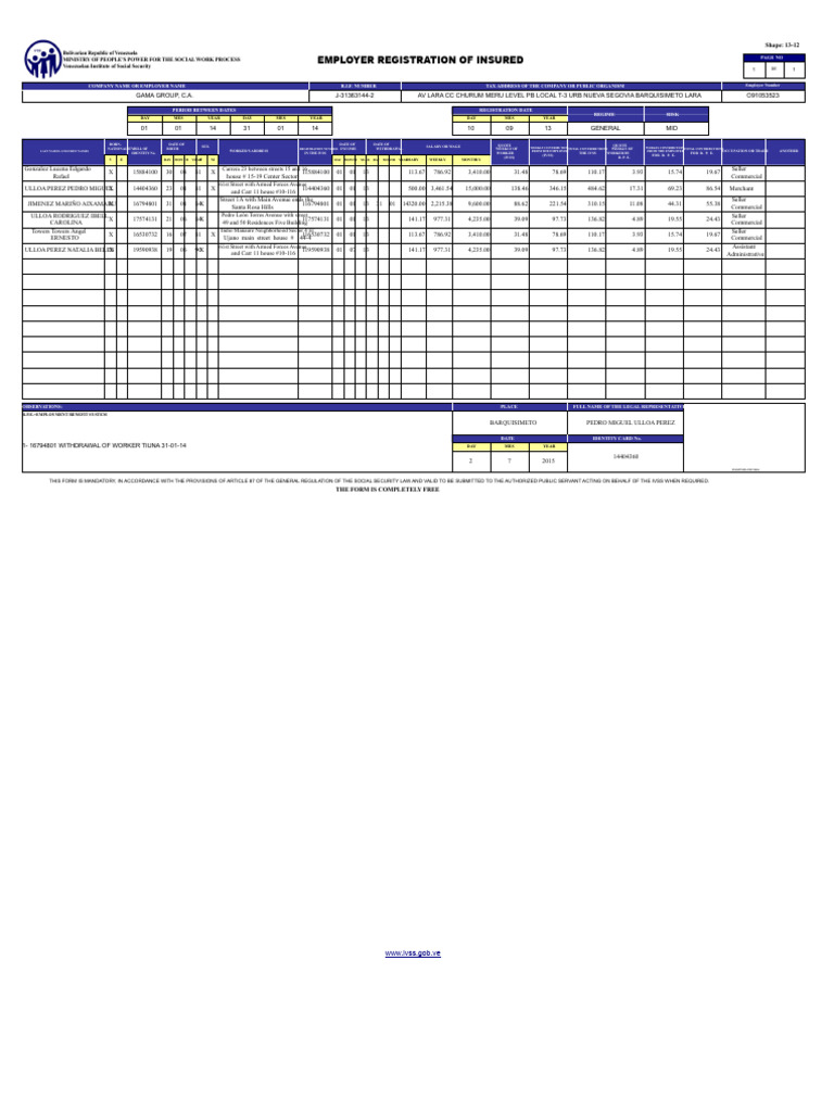 2014 Form 13-12 Ivss | PDF | Employment | Labor