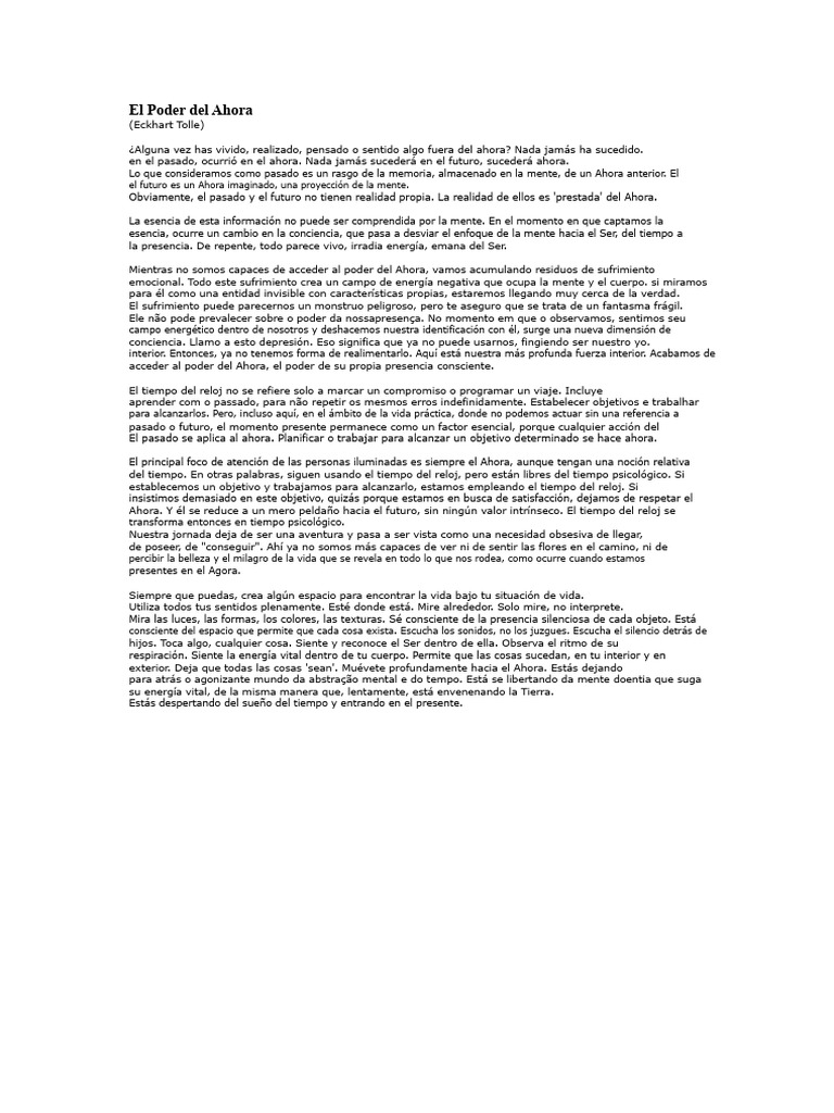 Resumen - El Poder Del Ahora | PDF | Hora | Mente