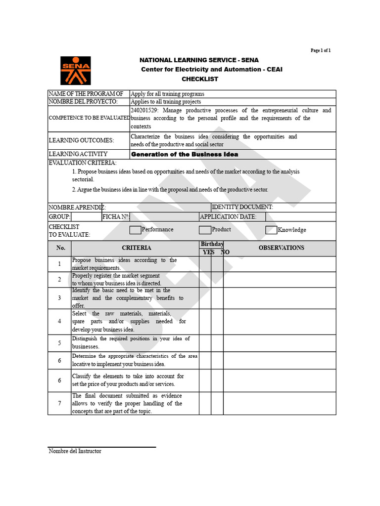 4. Business Idea Generation Checklist | PDF | Learning | Evaluation