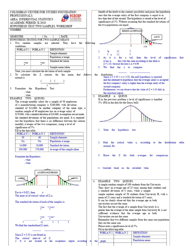 Hypothesis Testing for Two Sample Means | PDF | Statistical ...