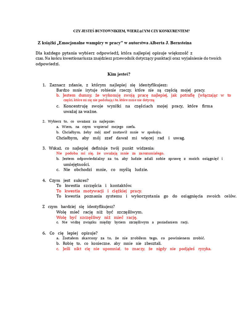 Test Wampiry Emocjonalne | PDF