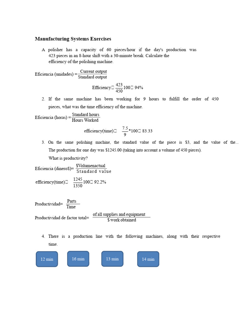 Manufacturing Systems Efficiency Calculations | PDF