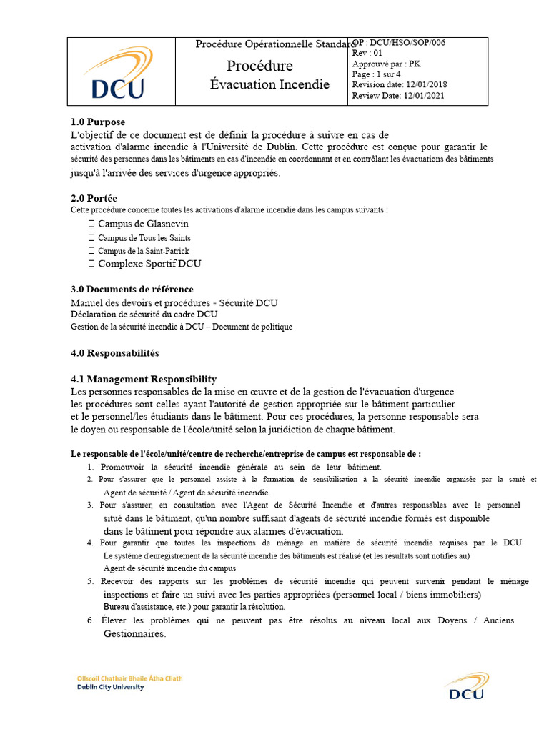Procédure d'évacuation en cas d'incendie | PDF | Pompier | Sécurité