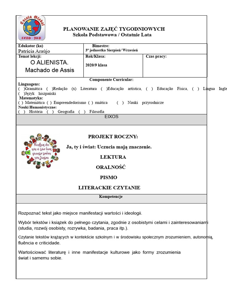 Plan Lekcji Klasa 9 Literatura 3. Kwartal 2020 Sierpień Wrzesień | PDF