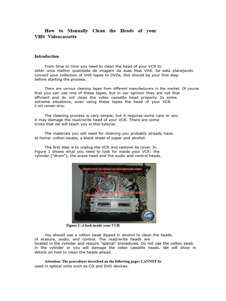 How To Manually Clean The Heads of Your VHS VCR | PDF | Videocassette ...