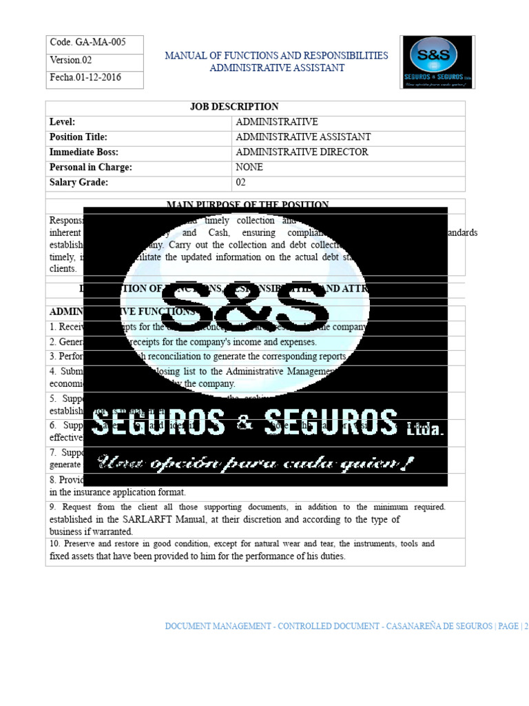 Ga-Ma-005. Administrative Assistant Functions Manual | PDF | Insurance ...