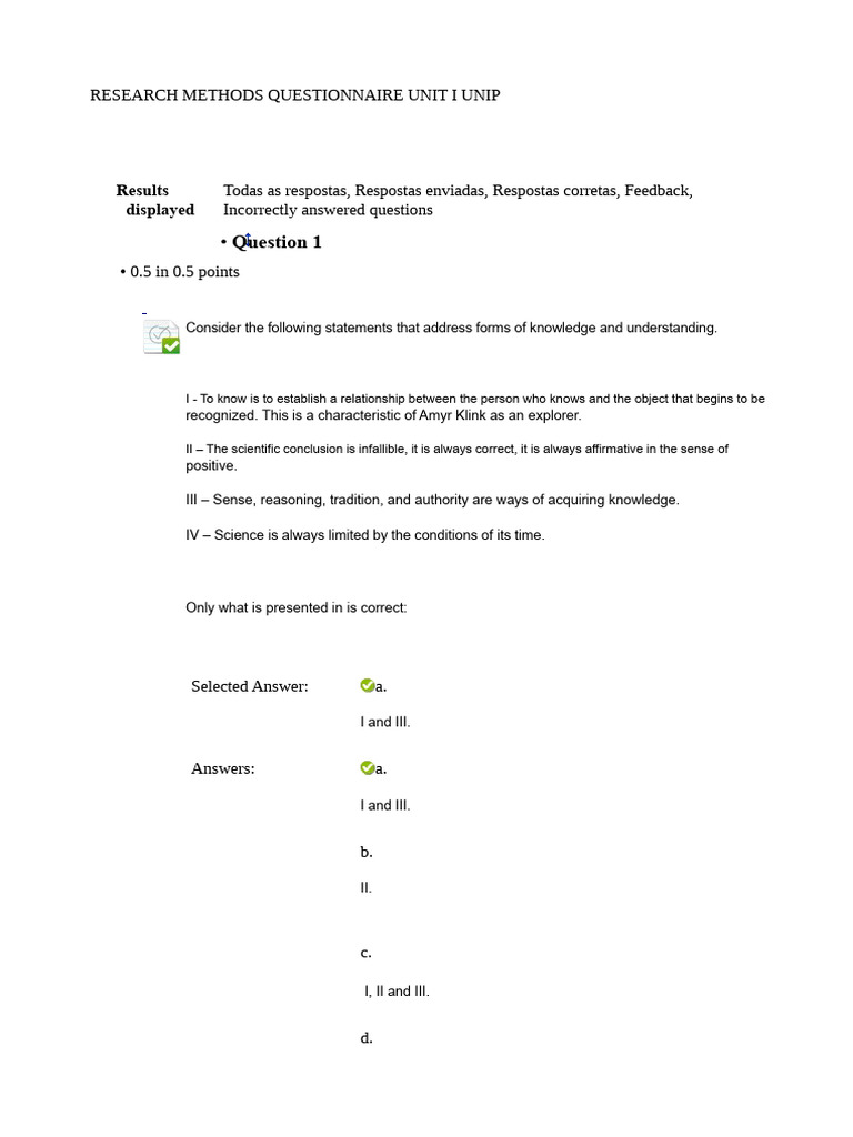 Research Methods Questionnaire Unit I Unip | PDF | Knowledge | Methodology