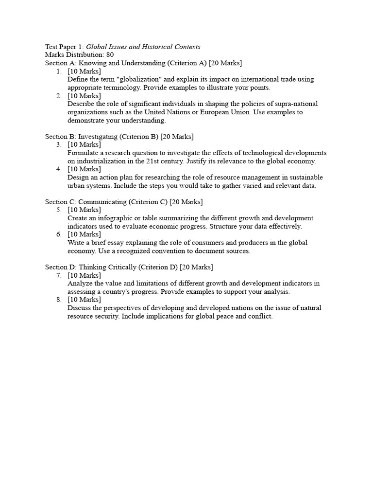 Global Issues Test Paper Overview | PDF