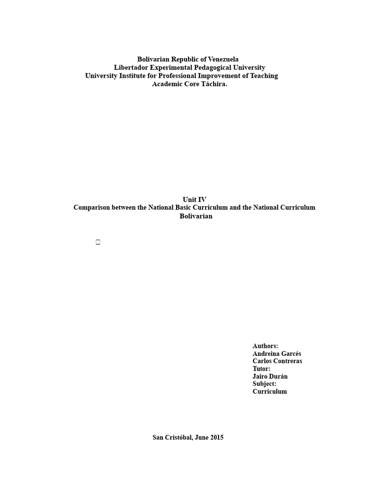 Comparative Chart National Basic Curriculum and Bolivarian Curriculum ...