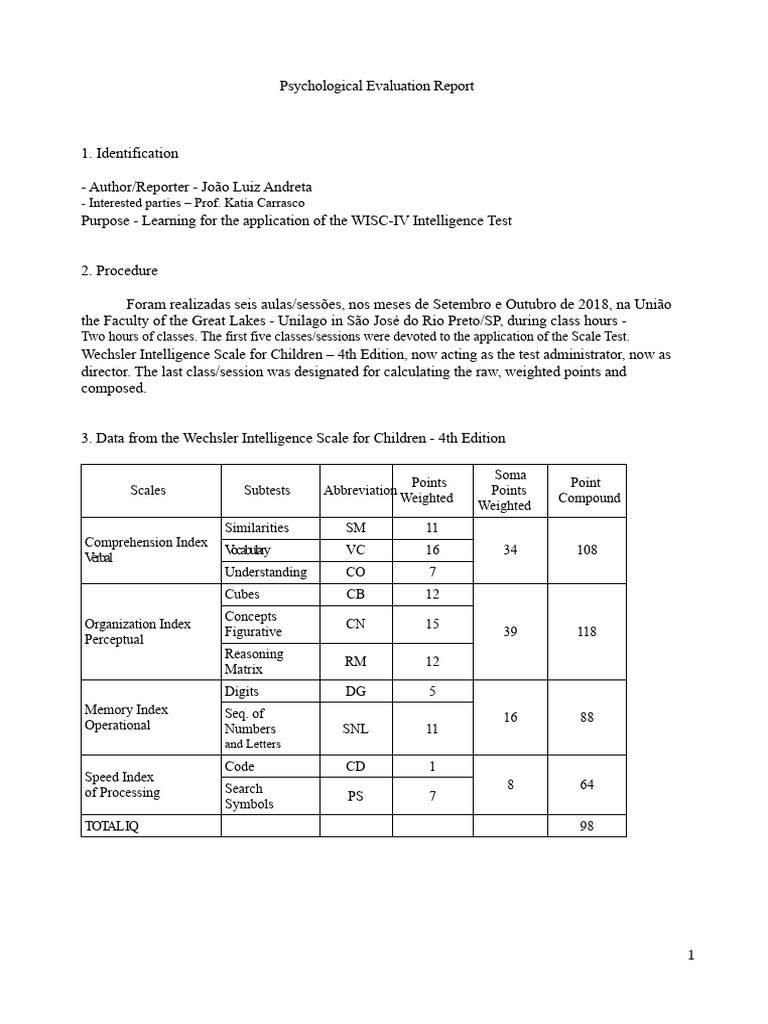 Evaluation and Interpretation of The WISC-IV | PDF | Wechsler Adult ...