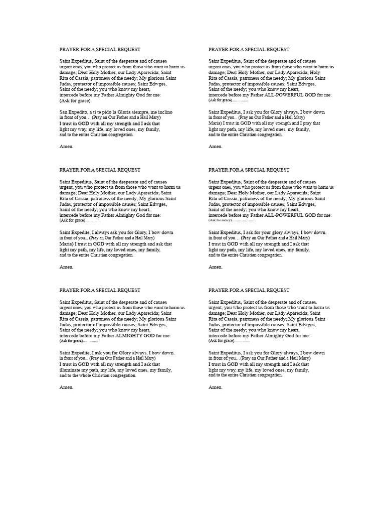 Prayer For A Special Request | PDF | Saint | Intercession