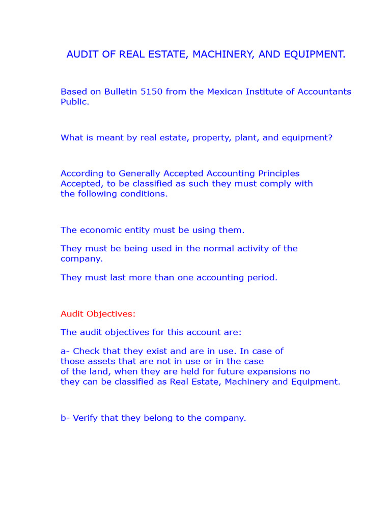 Audit of Real Estate, Machinery, and Equipment | PDF | Audit | Depreciation