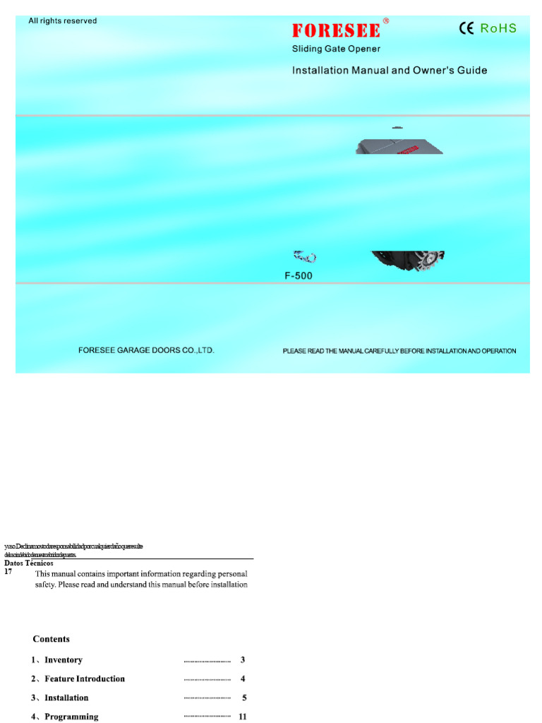 Foresee F500. Inglés | PDF