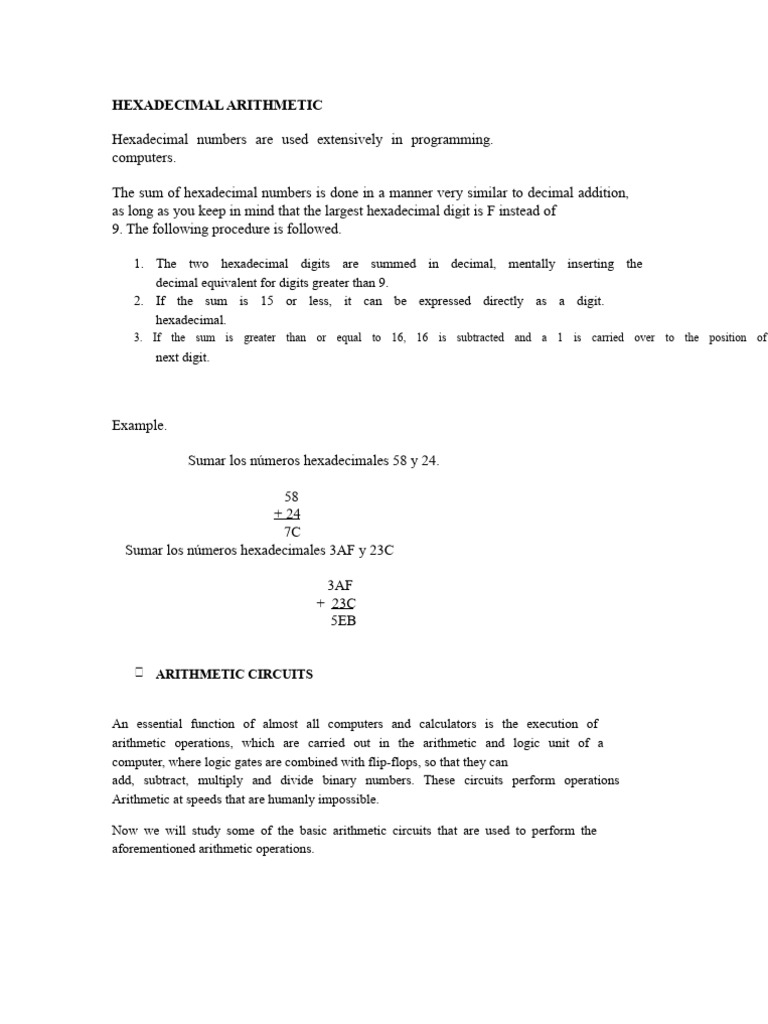 Hexadecimal Arithmetic | PDF | Arithmetic | Number Theory