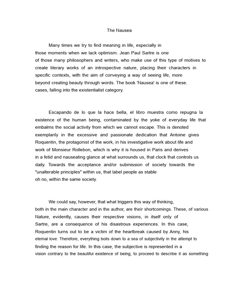 Existential Themes in Sartre's Nausea | PDF