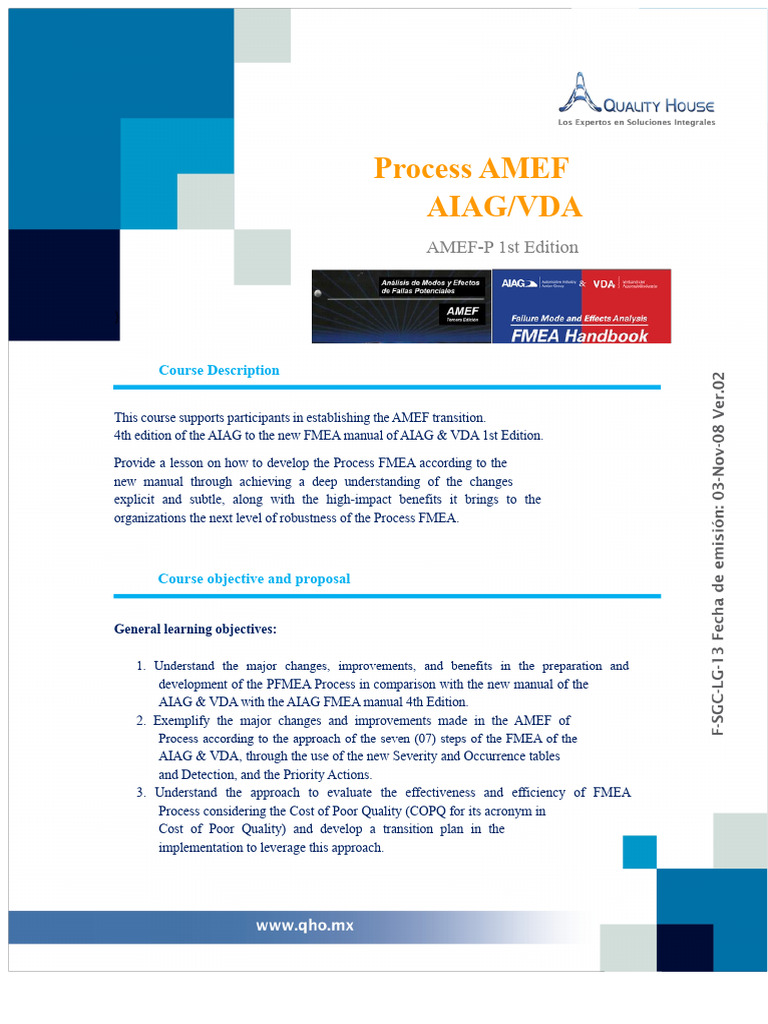 Process FMEA Training: AIAG & VDA Transition | PDF