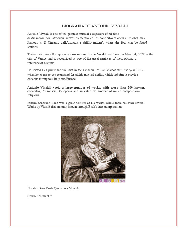 Biography of Antonio Vivaldi | PDF