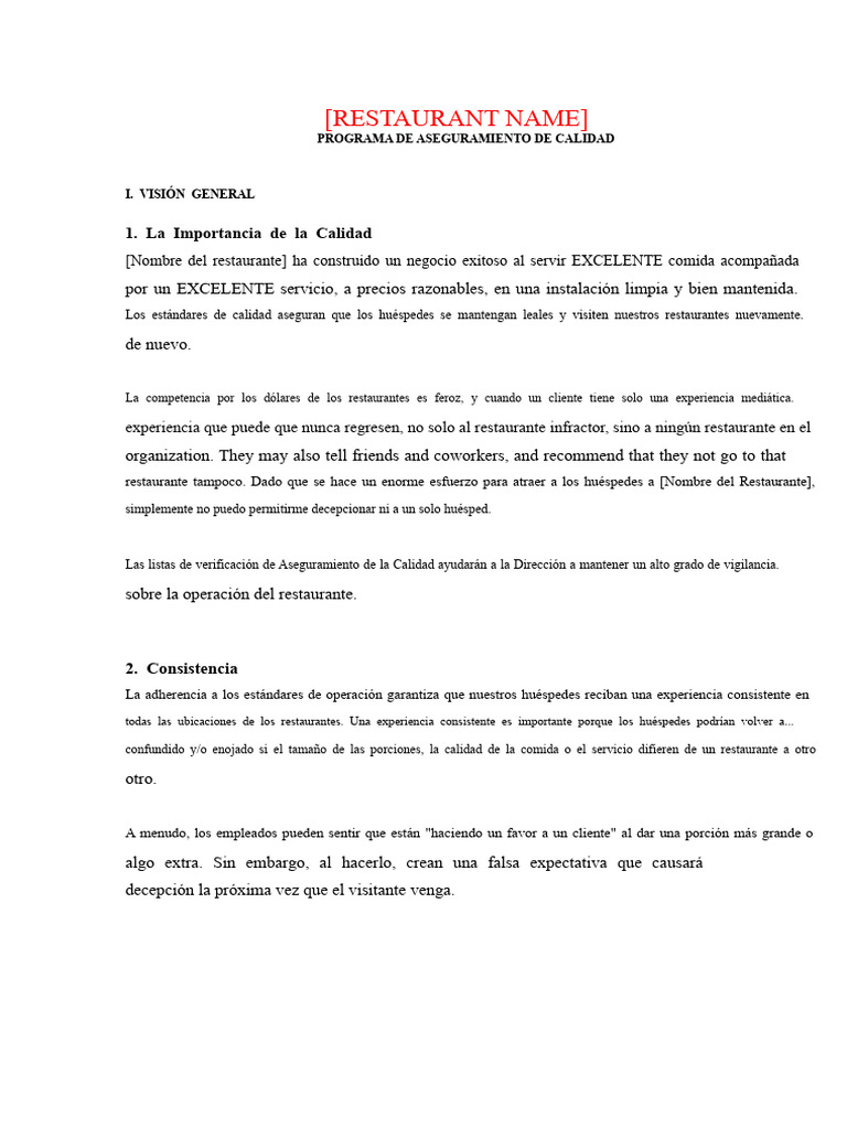Programa de Aseguramiento de Calidad en Restaurantes (QAP) | PDF ...