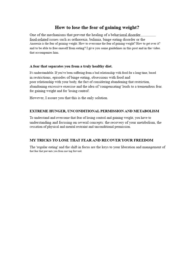 Overcoming Fear of Weight Gain | PDF