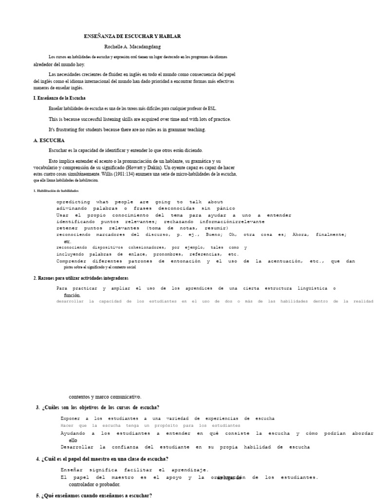 Enseñanza de La Escucha y El Habla | PDF | Aprendizaje | Comunicación