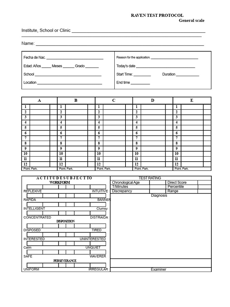 Raven Test Protocol - General Scale | PDF