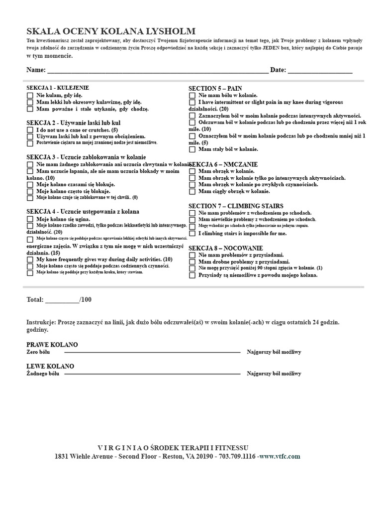 Lysholm Knee Scoring PDF | PDF