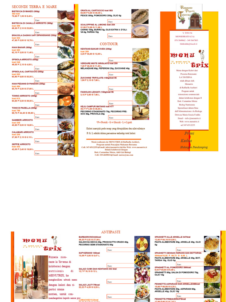 Menu Dengan Kalori Restoran Khas La Taverna | PDF