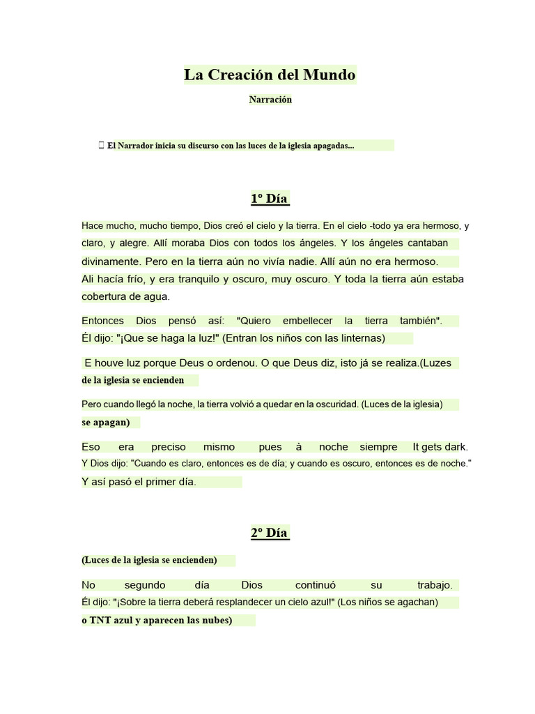 La Creación Del Mundo - Narración | PDF | Víspera | Narrativa de la ...