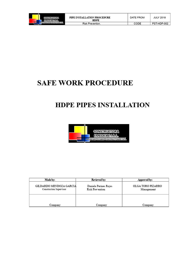 HDPE Pipe Installation Safety Procedure | PDF | Pipe (Fluid Conveyance ...