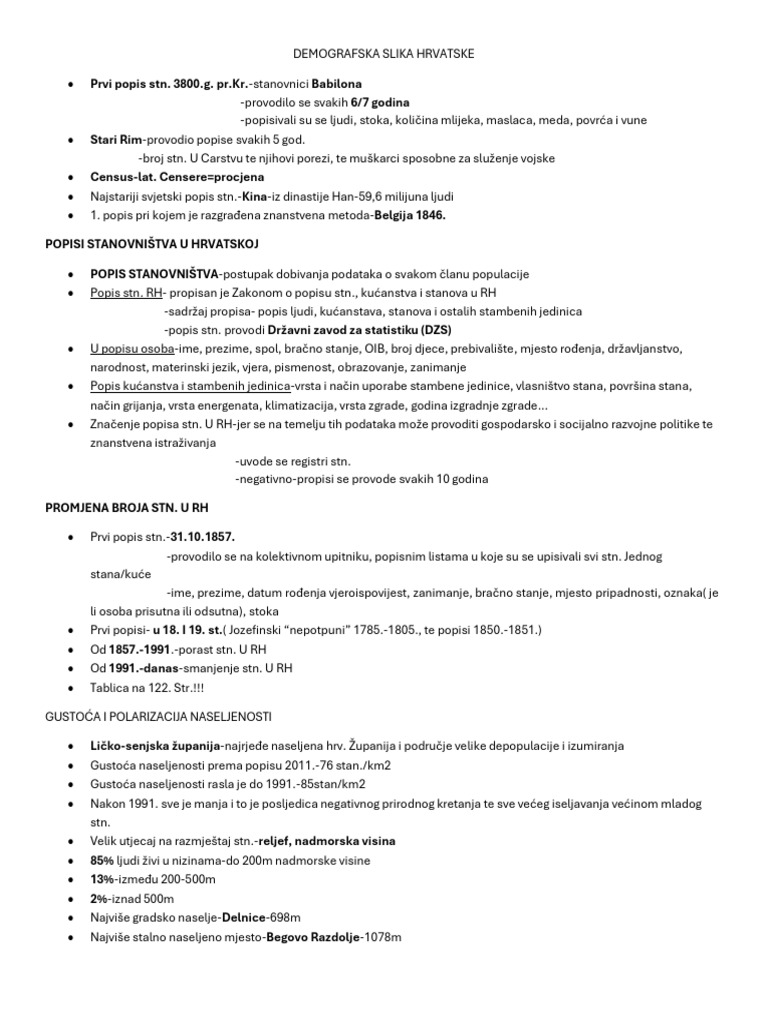 Geografija - Demografska Slika Hrvatske, Klarina Rezimacija | PDF