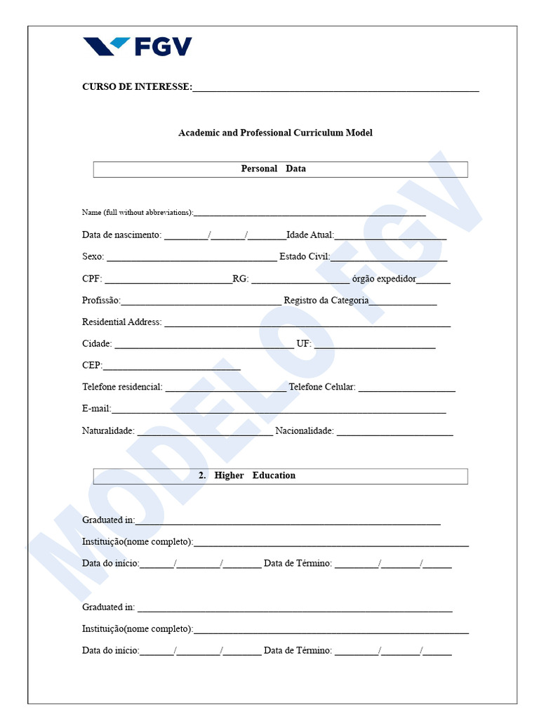 Academic and Professional Curriculum Form | PDF