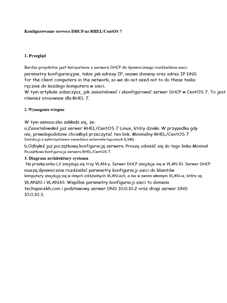 Konfiguracja Serwera DHCP Na CentOS 7 Z VLAN | PDF