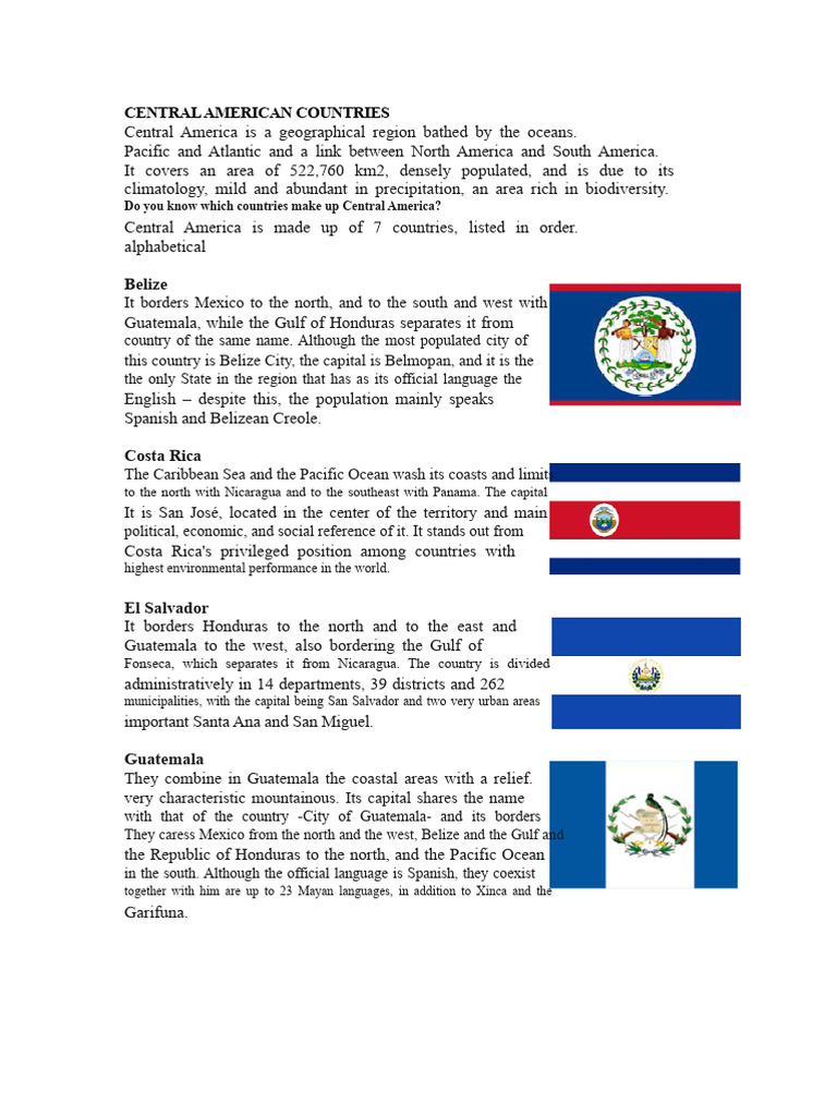Central American Countries | PDF | Central America | Belize