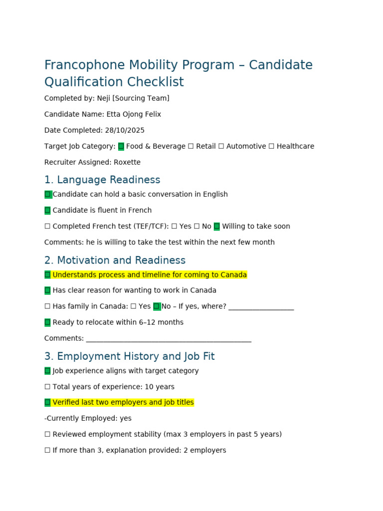 Etta Ojong Felix Checklist - Copie | PDF