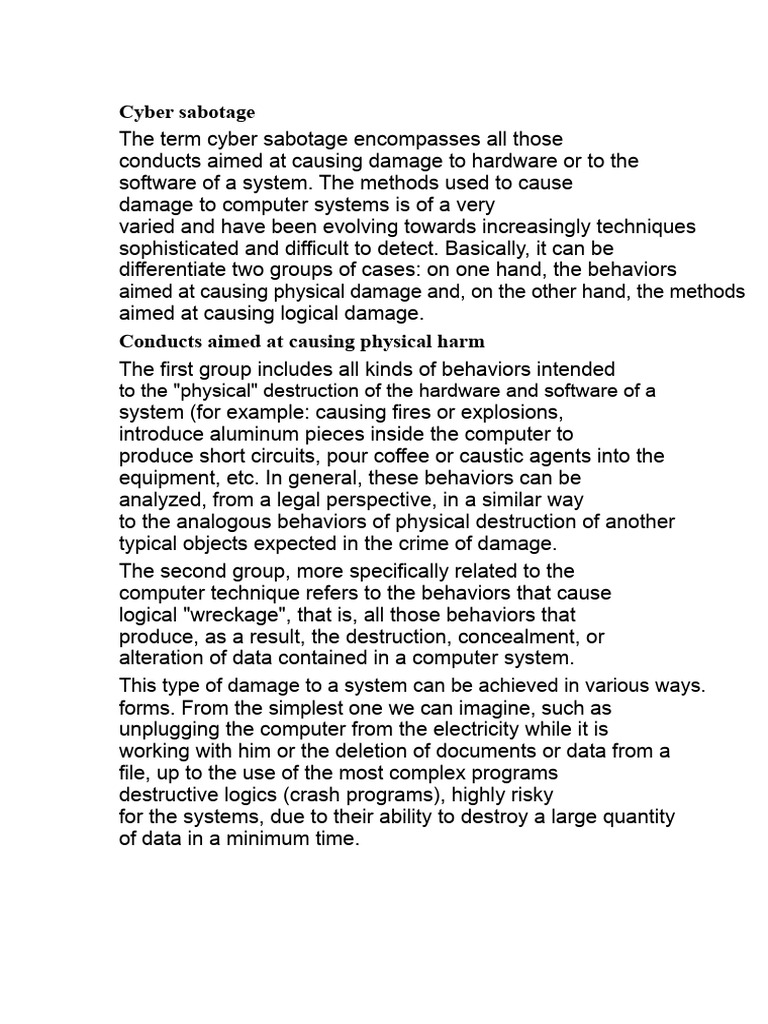 Summary of Cyber Sabotage SECTION 304 | PDF | Sabotage | Computer Hardware