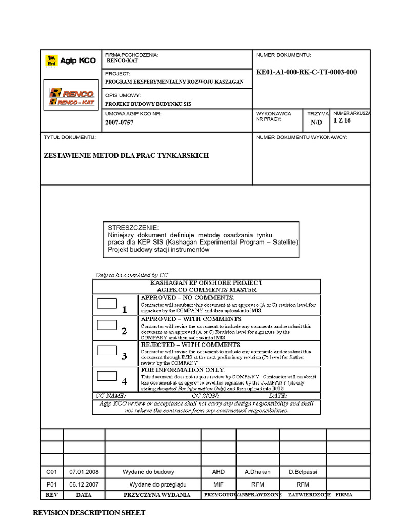 Oświadczenie metodologiczne dotyczące prac tynkarskich | PDF